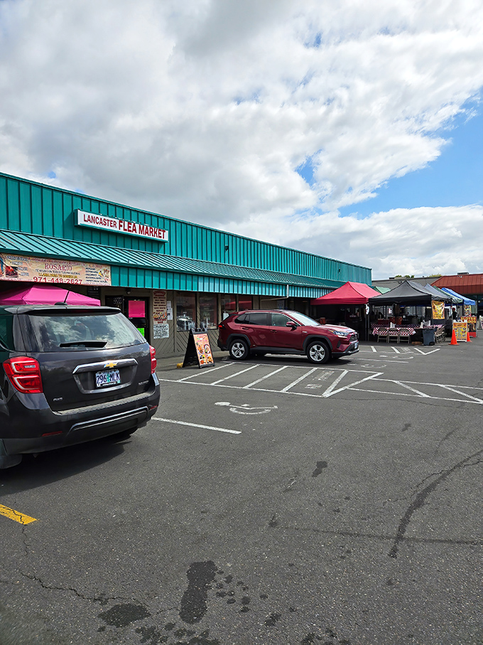 Rain or shine, Lancaster Flea Market's colorful vendor booths transform this simple shopping center into a bargain hunter's dream come true.