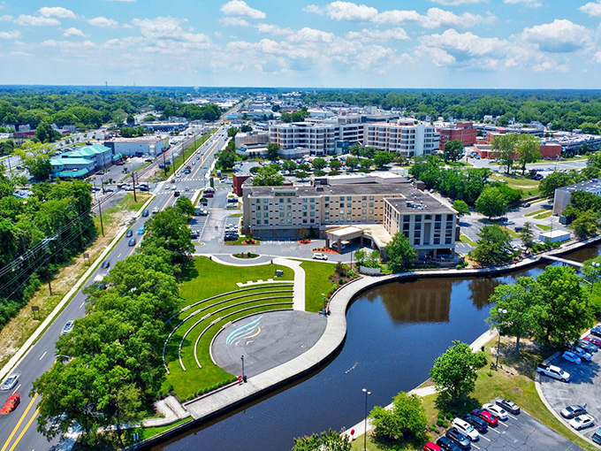From above, Salisbury reveals its perfect balance of urban amenities and small-town character beautifully.