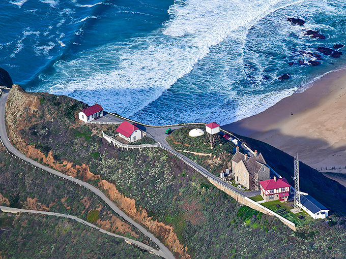 From above, the lighthouse compound reveals itself as a tiny civilization perched between mountain and sea&mdash;California's most dramatic cul-de-sac.