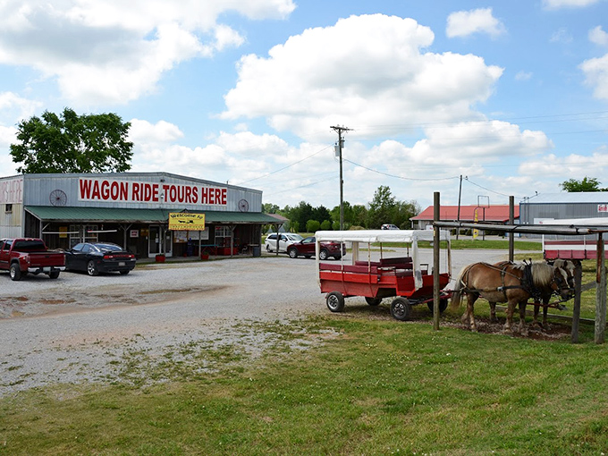 Where modern meets traditional &ndash; the wagon tour staging area offers a perfect launching point for exploring Ethridge's Amish countryside.