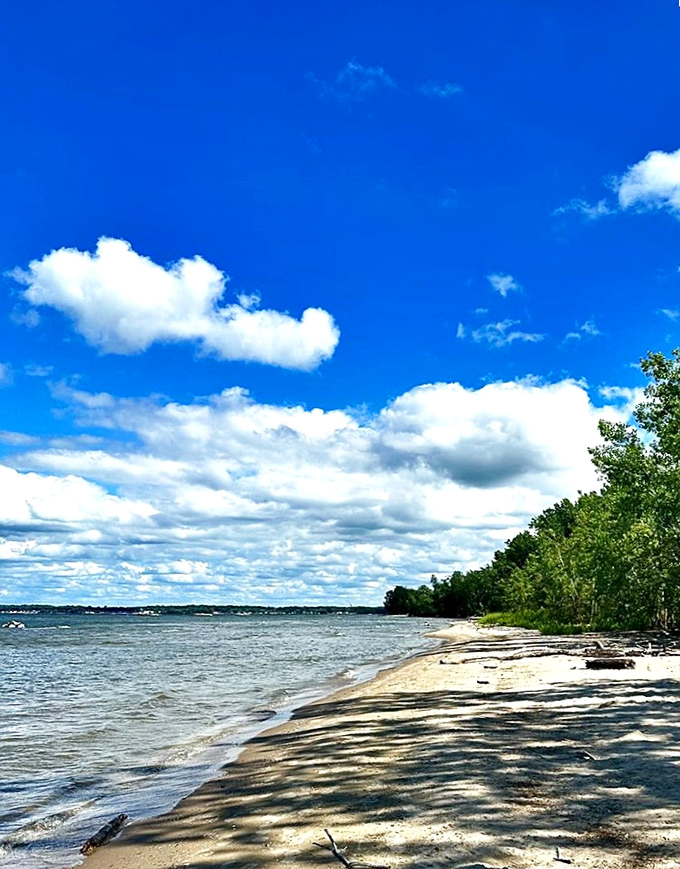 Mother Nature's own infinity pool where Lake Erie's waves gently caress the sandy shoreline beneath Ohio's impossibly blue skies.