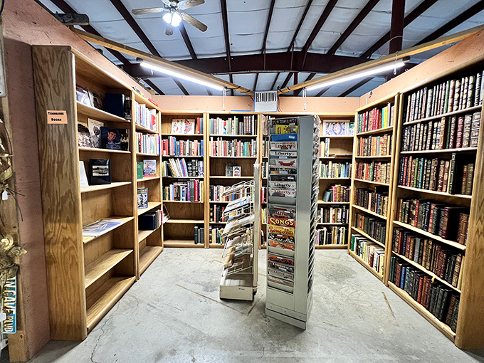 Literary heaven awaits! Floor-to-ceiling shelves house everything from dog-eared paperbacks to leather-bound classics, each with stories beyond their pages.