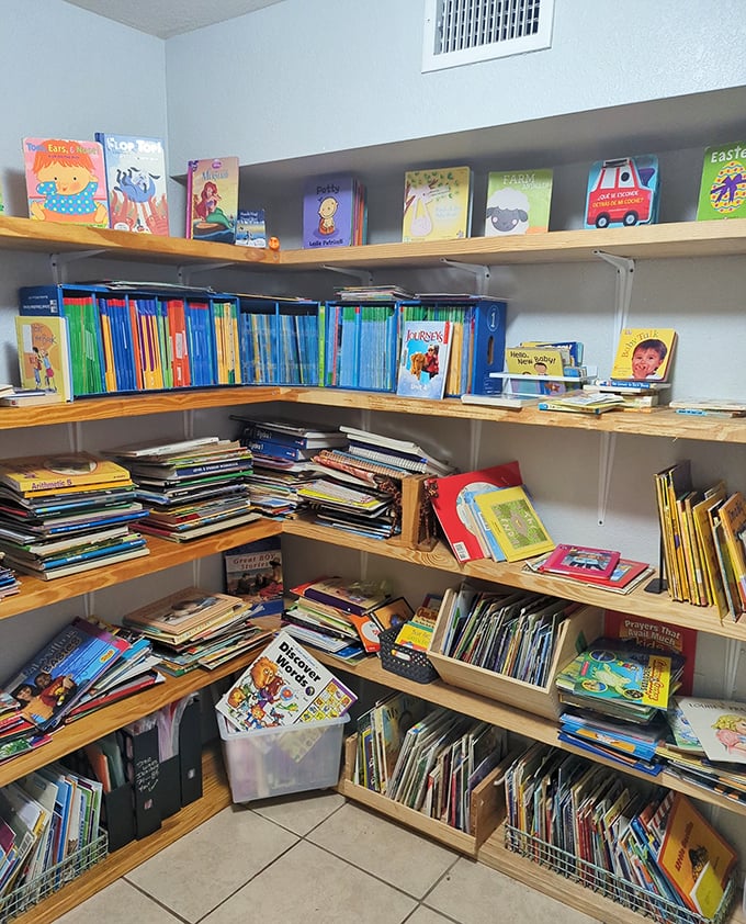 Literary heaven awaits in this corner! Children's books stacked with care, each spine a doorway to adventures that shaped our own childhoods.