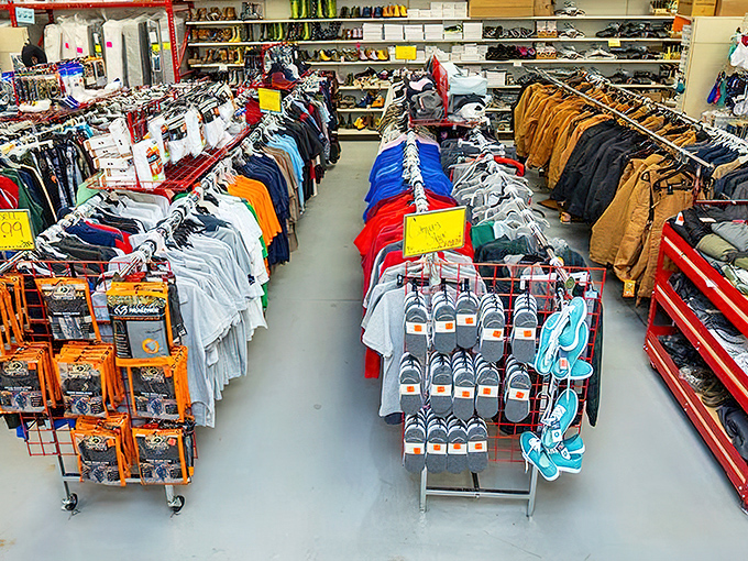 Rainbow rows of clothing where fashion meets frugality, and your wardrobe gets a second chance at happiness.