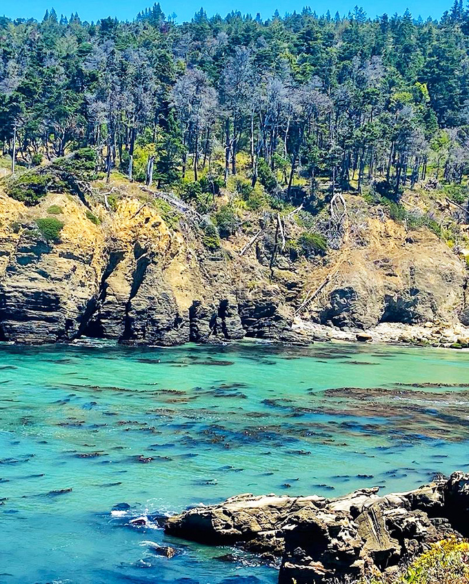 Turquoise waters meet golden cliffs in a color palette so perfect it makes you wonder if Mother Nature moonlights as an interior designer.