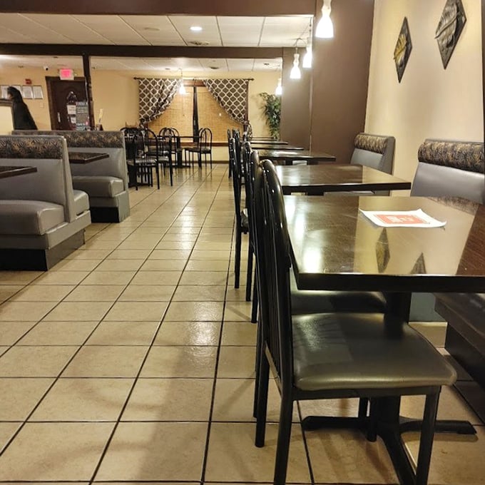 Clean lines, comfortable booths, and thoughtful spacing create that rare dining atmosphere where you can actually hear your dinner companions without reading lips.