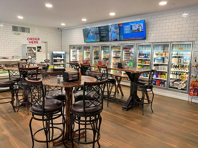 Clean lines and comfortable seating create the perfect backdrop for breakfast sandwich bliss.