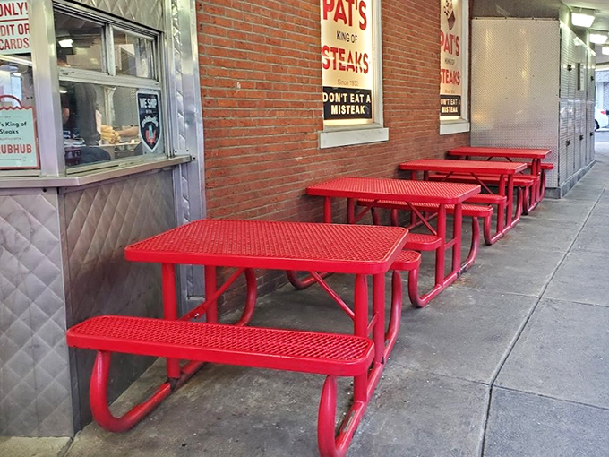 Red picnic tables await their next diners. No white tablecloths here&mdash;just the perfect perch for the messiest, most satisfying meal in Philadelphia.