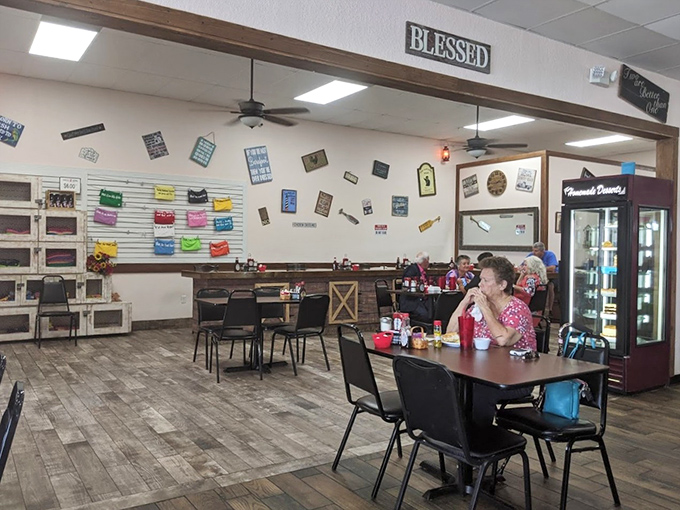 Where "BLESSED" signs meet comfort food dreams and every table tells stories of satisfied appetites.