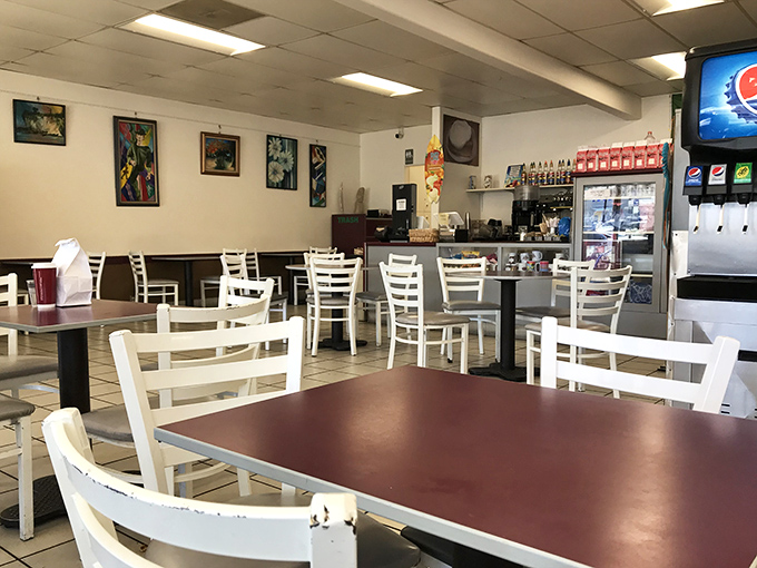 Simplicity reigns in the no-frills dining area where the rolls, not the decor, rightfully take center stage.