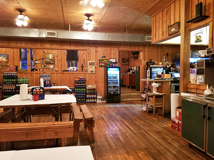 Rustic wood paneling and simple furnishings tell you everything you need to know: this place focuses on what matters&mdash;spectacular meat, not fancy decor.