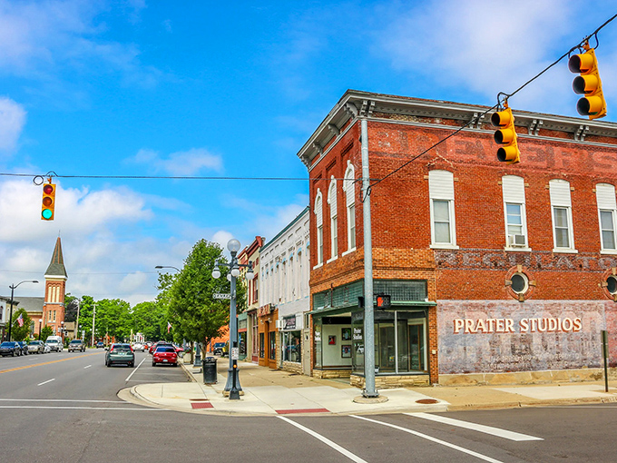 Corner buildings in Marshall tell stories at every intersection. That brick beauty with "Prater Studios" has probably witnessed more Michigan history than most history books.