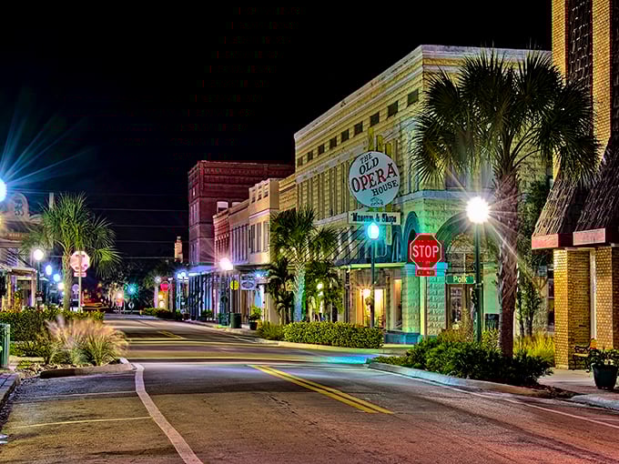 Night transforms Arcadia's Old Opera House district into a magical scene that would make Jimmy Stewart feel right at home in this real-life "It's a Wonderful Life" set. 