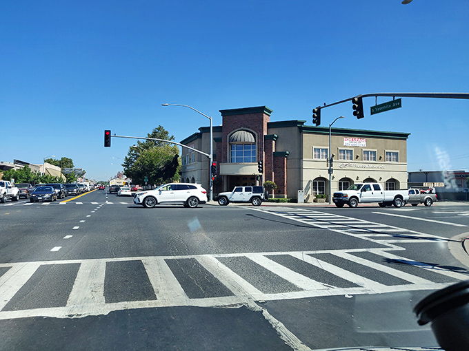 Downtown Oakdale greets visitors with clear blue skies and architecture that balances small-town charm with practical functionality&mdash;no pretension, just authenticity.