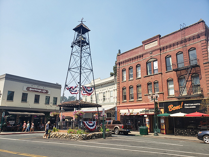 The Bell Tower stands sentinel over downtown, a 19th-century timekeeper that's witnessed everything from Gold Rush dreams to modern-day ice cream socials.