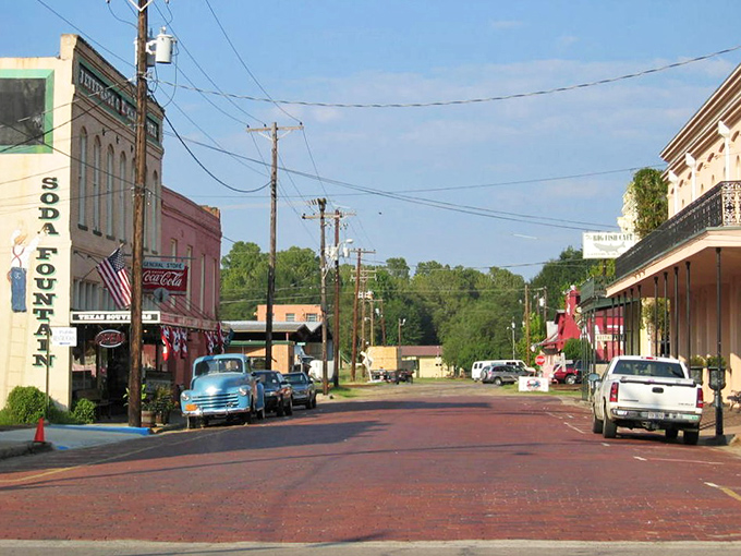 Main Street Jefferson – where vintage Americana isn't a marketing strategy but simply what they never bothered to change. That blue pickup belongs in a country music video.