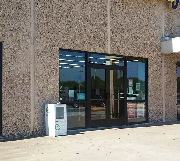 The unassuming entrance hides a universe of possibilities. Like a TARDIS for thrifters, it's much bigger on the inside. 