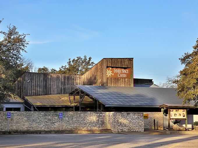 The unassuming entrance to Inner Space Cavern proves that, like all great adventures, what lies beneath the surface is where the real magic happens.
