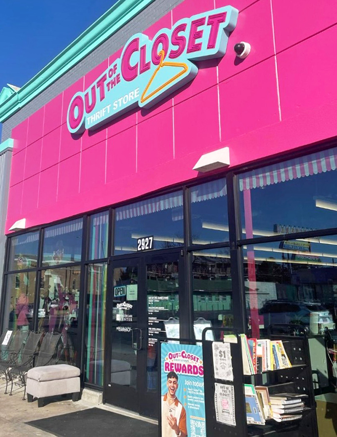 That iconic yellow hanger in the logo promises what awaits inside: racks upon racks of fashion finds waiting for their second chance at stylish life.