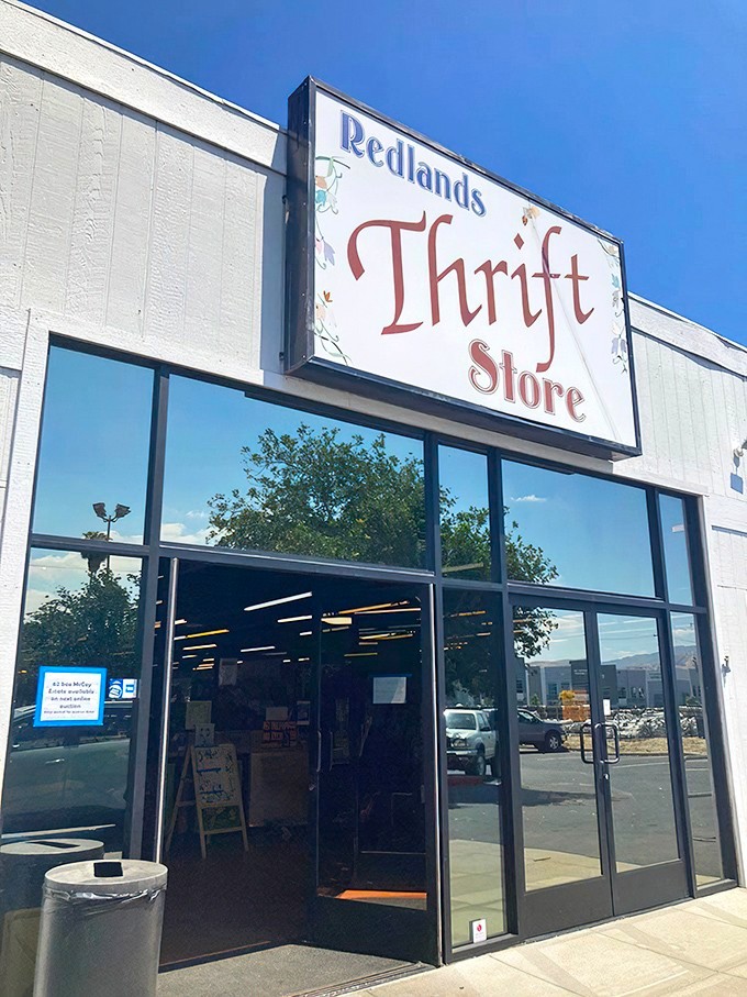 The gateway to bargain paradise beckons with its vintage sign. Step through these doors and kiss your shopping budget guilt goodbye!