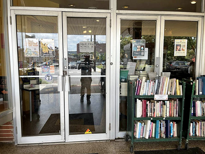 Books greet you before you even step inside, a literary receiving line stationed outside the glass doors of this reader's paradise.