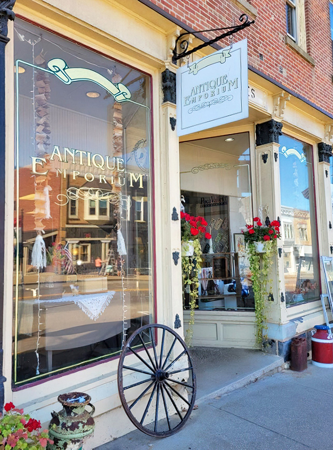 Elegant signage and vintage wagon wheels frame the entrance, setting the stage for a journey through time's most beautiful artifacts.