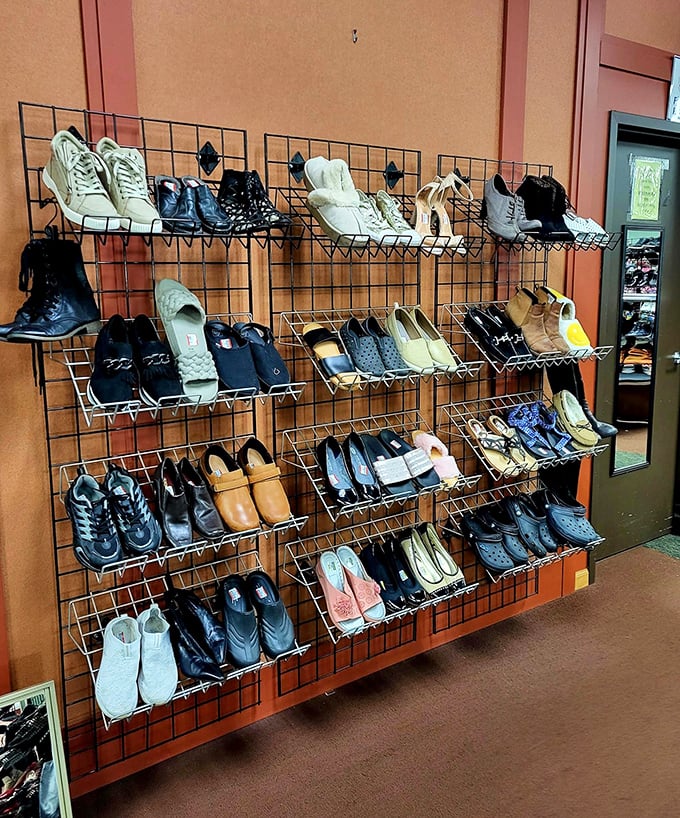 A wall of possibilities awaits your feet. Remember when shoes had to be both comfortable AND affordable? Welcome to paradise.
