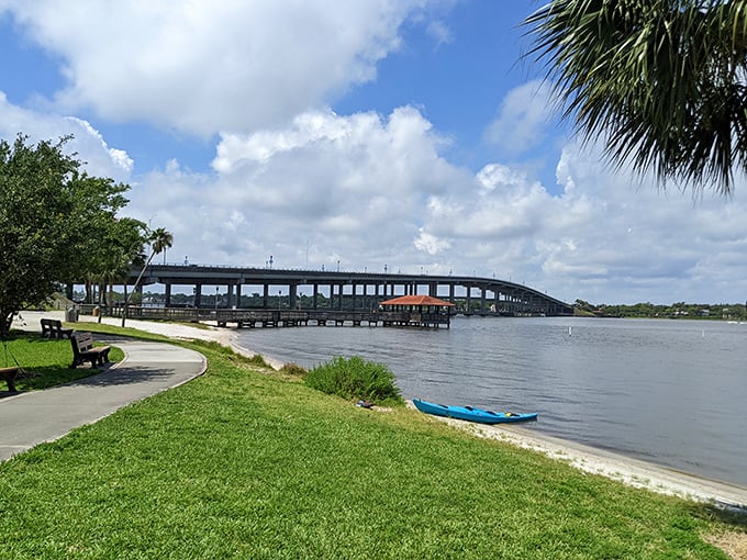 The Halifax River meets the sky in a perfect Florida postcard moment. That bench is practically begging you to sit and contemplate life's big questions.
