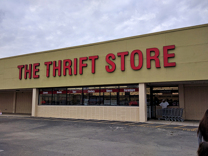 Blue skies and budget finds&mdash;the unassuming exterior belies the wonderland of possibilities waiting just beyond those glass doors.