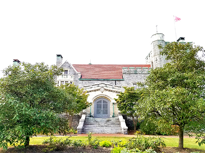 Grand stone steps lead to an entrance worthy of royalty. If these walls could talk, they'd probably speak with a fancy accent.