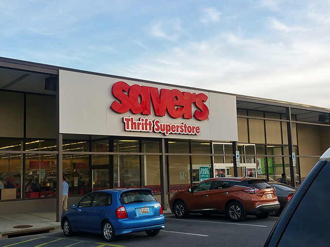 Morning sunshine highlights the Parkville Savers storefront, where everyday feels like a treasure hunt without the sunburn or sand in your shoes.