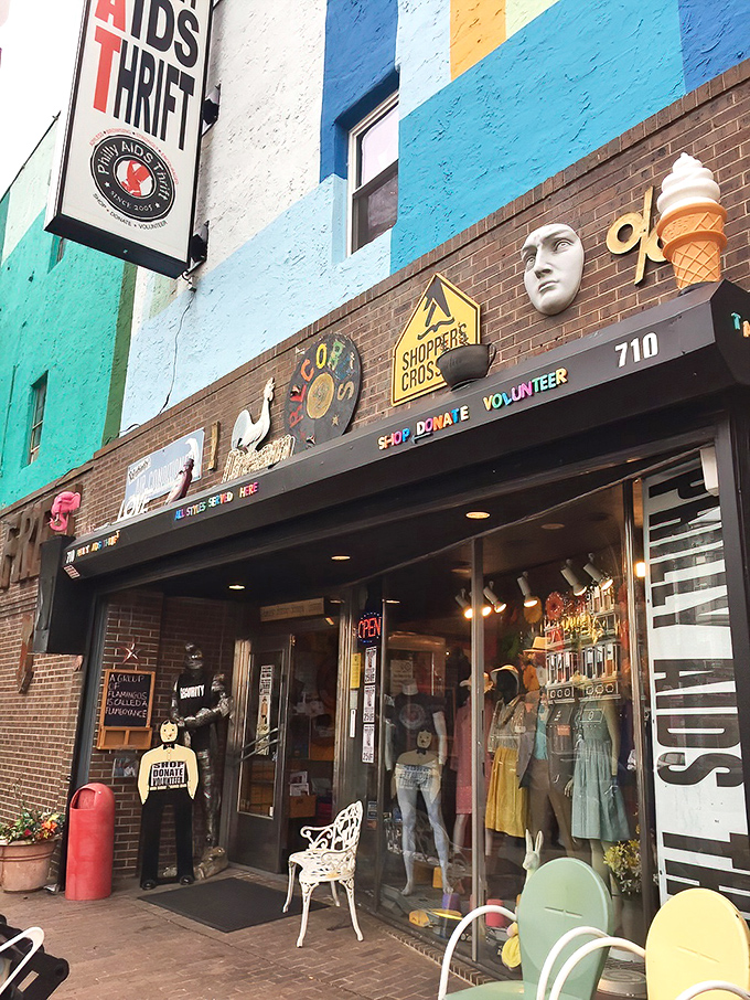 The building's exterior is a work of art itself&mdash;multicolored walls, theatrical masks, and an ice cream cone sculpture that screams "this is no ordinary shopping experience."