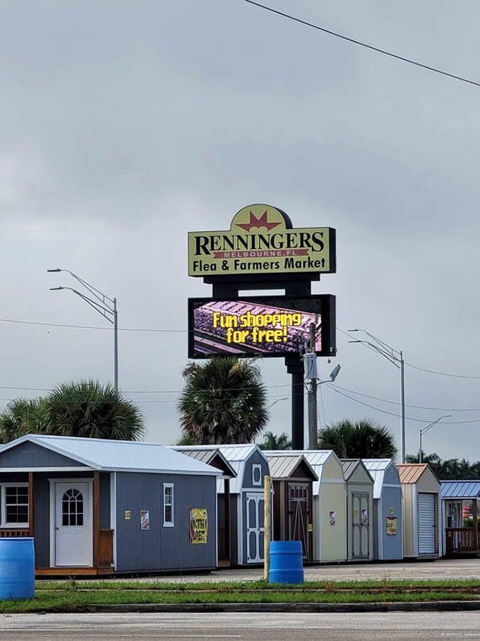 The iconic Renninger's sign promises "Fun shopping for free!" though your wallet may disagree after discovering seventeen must-have items you never knew existed.