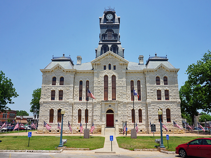 The Hood County Courthouse stands like a limestone wedding cake in the center of town, complete with a clock tower that's never fashionably late.