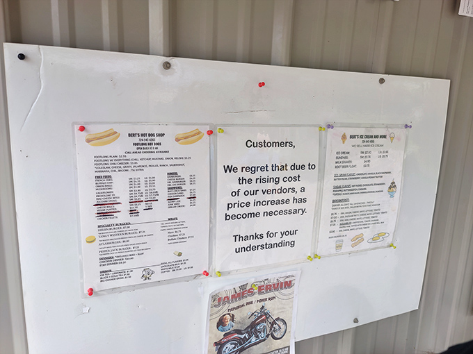 The humble menu board tells a familiar small business story &ndash; honest food at fair prices, with a touch of economic reality that somehow makes you love the place even more.