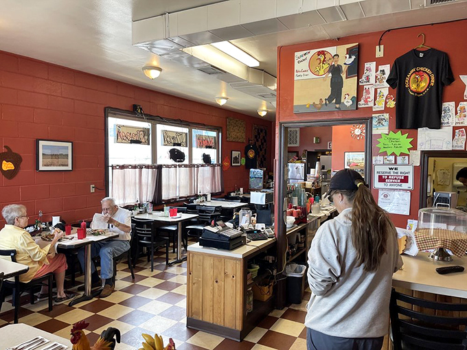 Step inside and the classic checkered floor announces you've found diner nirvana. The warm terracotta walls feel like a hug from your favorite aunt.