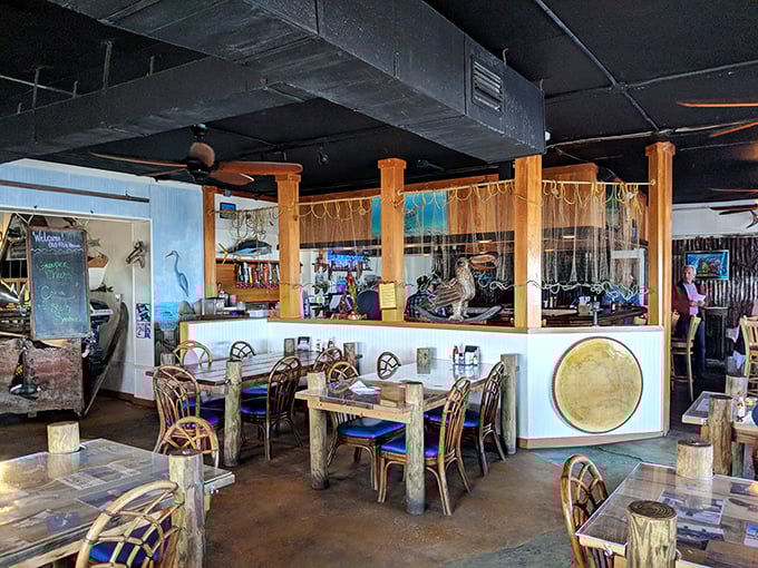 Rustic wooden posts and fishing nets aren't d&eacute;cor choices&mdash;they're autobiography. The dining room tells the story of generations of Florida fishermen.