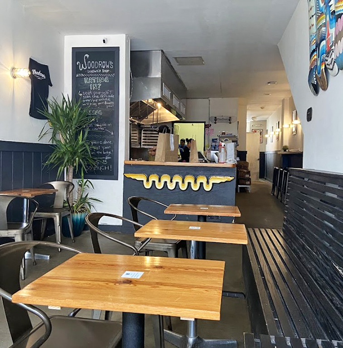 Simple wooden tables, metal chairs, and a chalkboard menu&mdash;Woodrow's skips the frills and focuses on what matters: sandwich perfection.