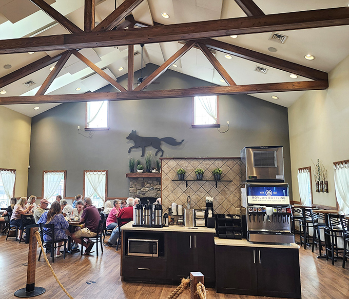 Exposed wooden beams and that charming fox silhouette create a rustic-chic atmosphere where you'll want to linger long after your ice cream disappears.