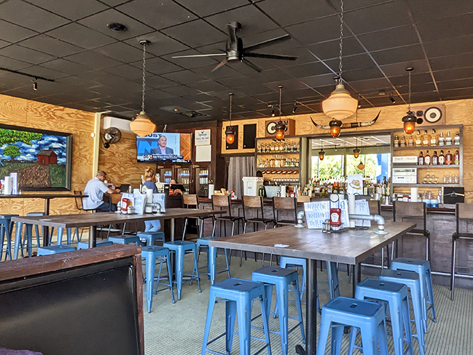 Where wooden walls meet blue metal stools, Heavy's interior feels like your favorite pair of jeans&mdash;comfortable, reliable, and always welcoming.