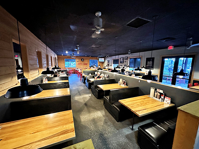 Wooden booths and simple tables create the perfect backdrop for BBQ contemplation. This isn't a place for Instagram posing&mdash;it's for serious eating.