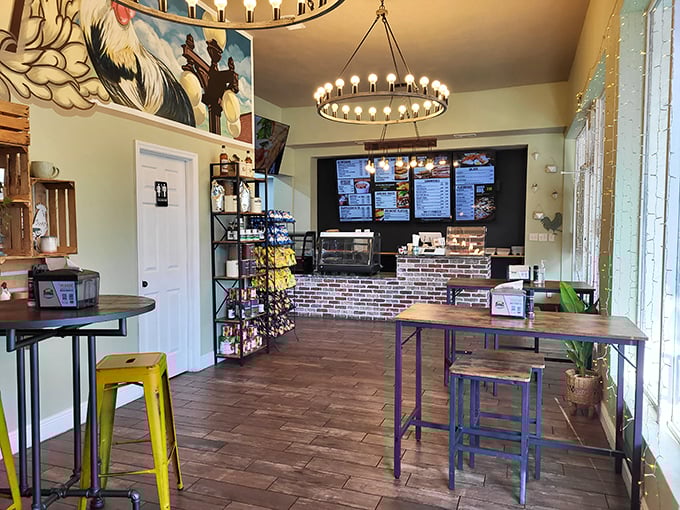 Step inside and the rustic-meets-modern vibe immediately tells you someone cares about both aesthetics and comfort. That chandelier isn't just lighting up the room.