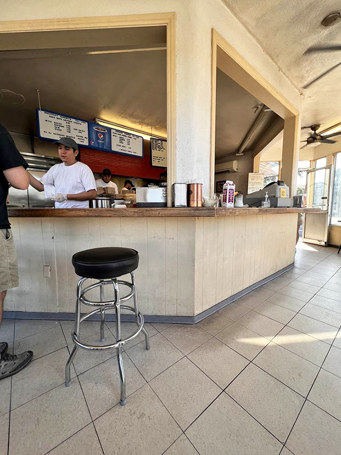 Simple counter seating where the real show happens right before your eyes &ndash; breakfast theater at its finest.