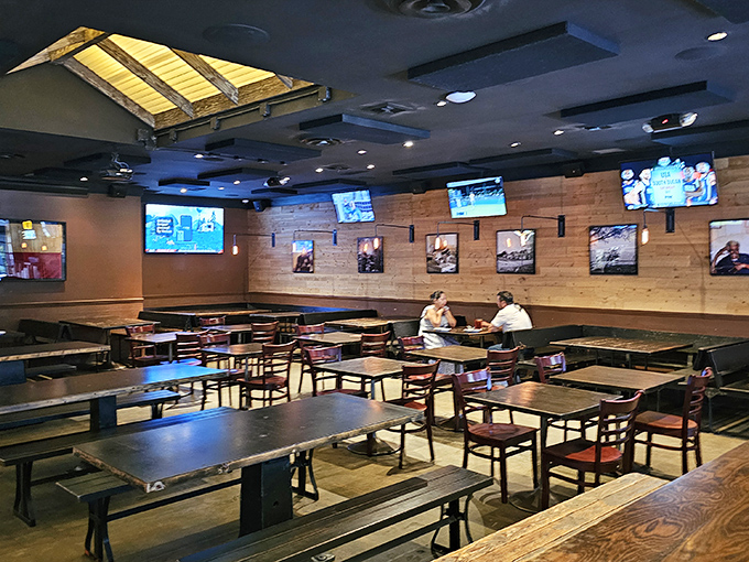 Inside Bludso's, wooden tables beneath skylights create the perfect setting for barbecue communion&mdash;casual, comfortable, and ready for serious eating.