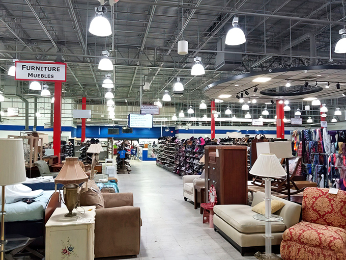 Furniture heaven! From vintage side tables to comfy couches, the well-organized layout makes treasure hunting a breeze. 