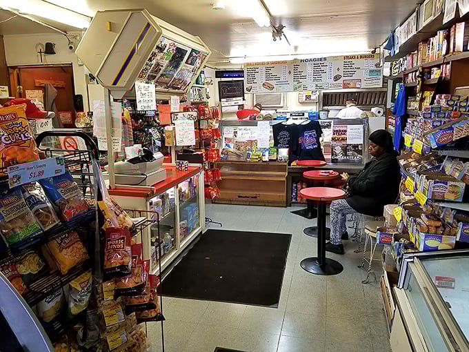 Inside, the no-frills interior speaks volumes: this place prioritizes sandwich perfection over fancy decor. The red stools have witnessed countless cheesesteak epiphanies.