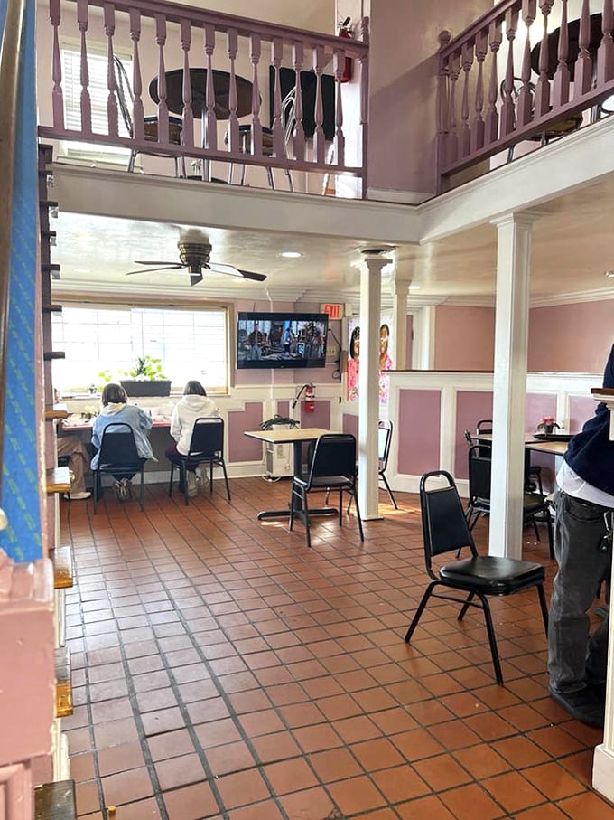 Inside, the two-story dining room with its pink walls and terra cotta floors feels like the South Carolina version of Grandma's house—if Grandma were an exceptional cook.