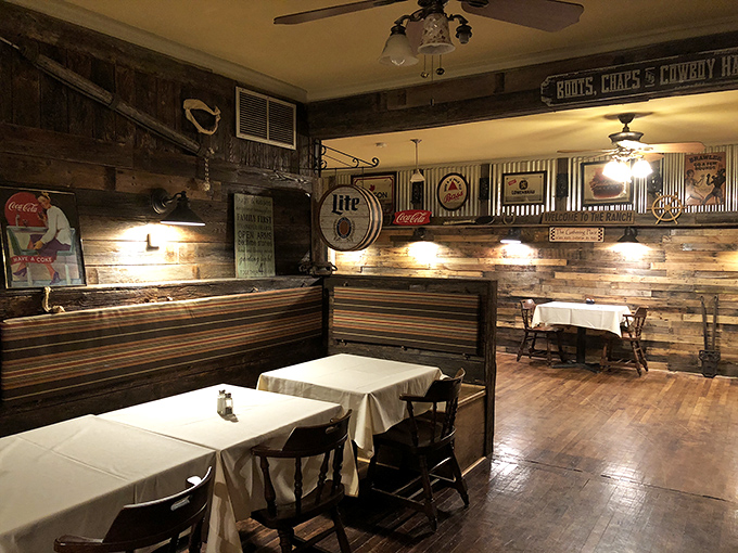 Rustic charm meets genuine comfort in a dining room that feels like home should.