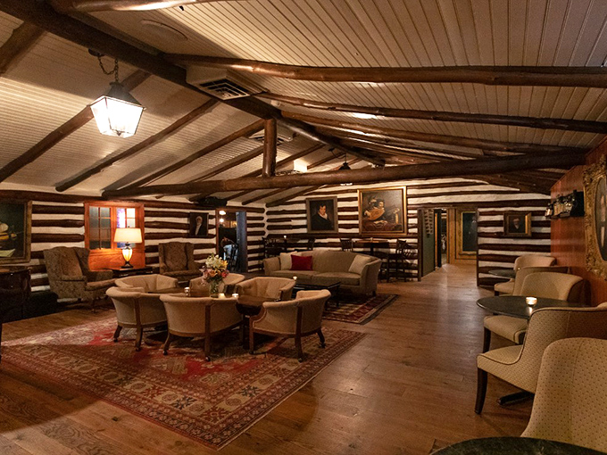Step inside and discover rustic elegance where exposed beams meet sophisticated comfort in perfect harmony.
