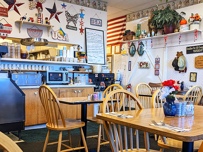 Step inside and you're greeted by patriotic charm and homey décor. This isn't Instagram-bait design—it's the real deal, where comfort trumps trendiness every time.